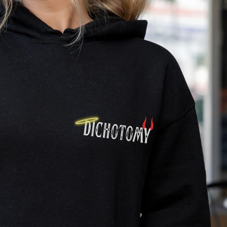 Dichotomy Angel & Devil Cartoon Graphic Hoodie, Good Vs Evil Duality ...