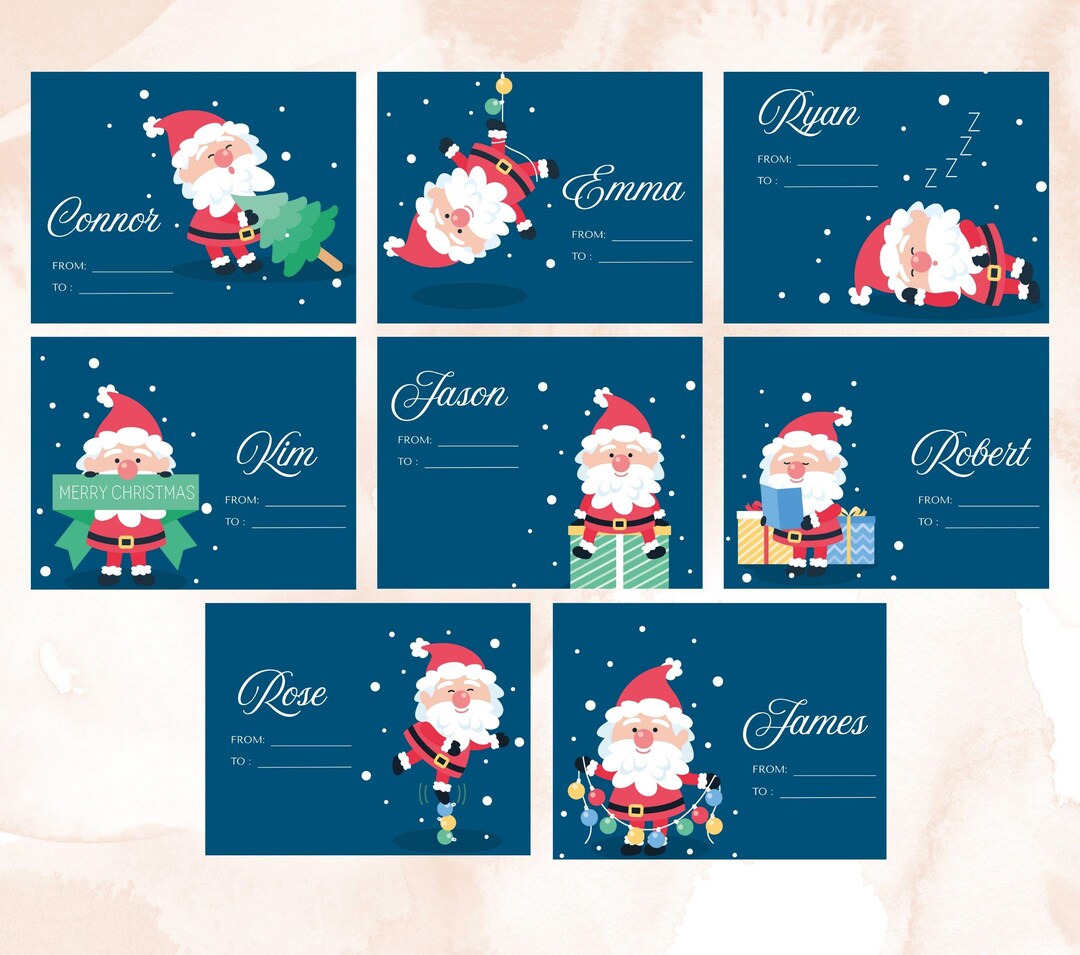 Cute Santa Claus Holiday Labels | Personalized Christmas Gift Tags ...