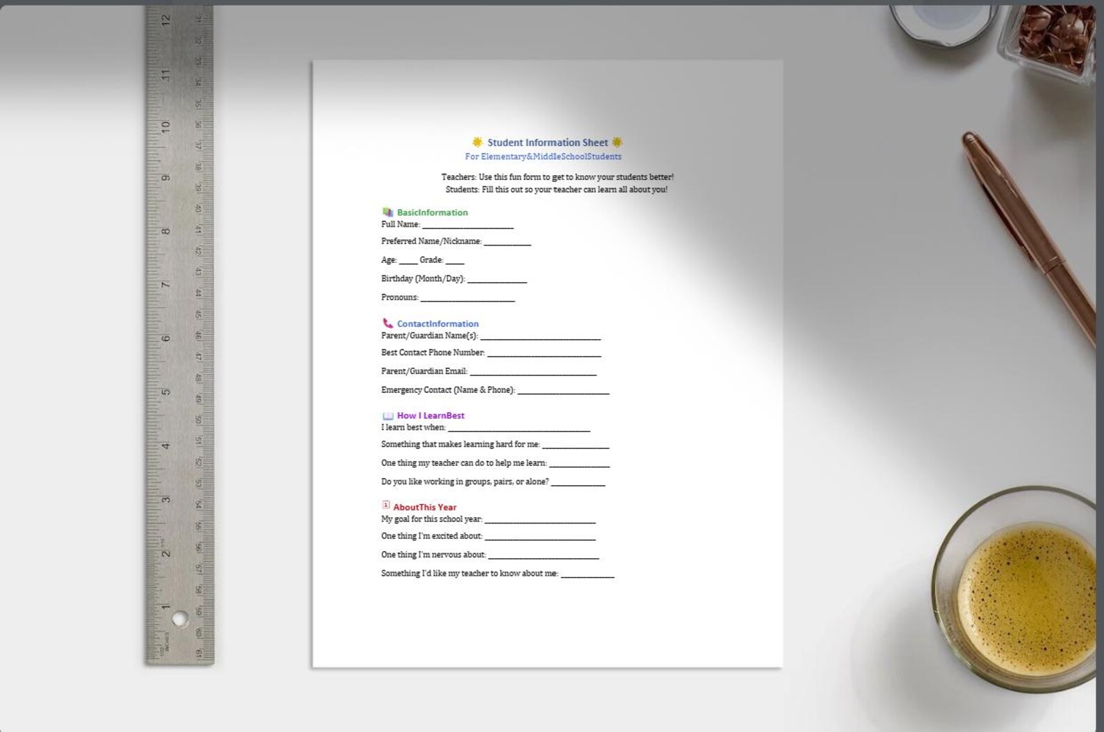 Editable Student Information Sheet – Fun and Favorites Printable for ...