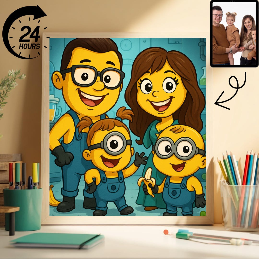 Custom Minions Family Caricature, Funny Cartoon Caricatures From Photo ...