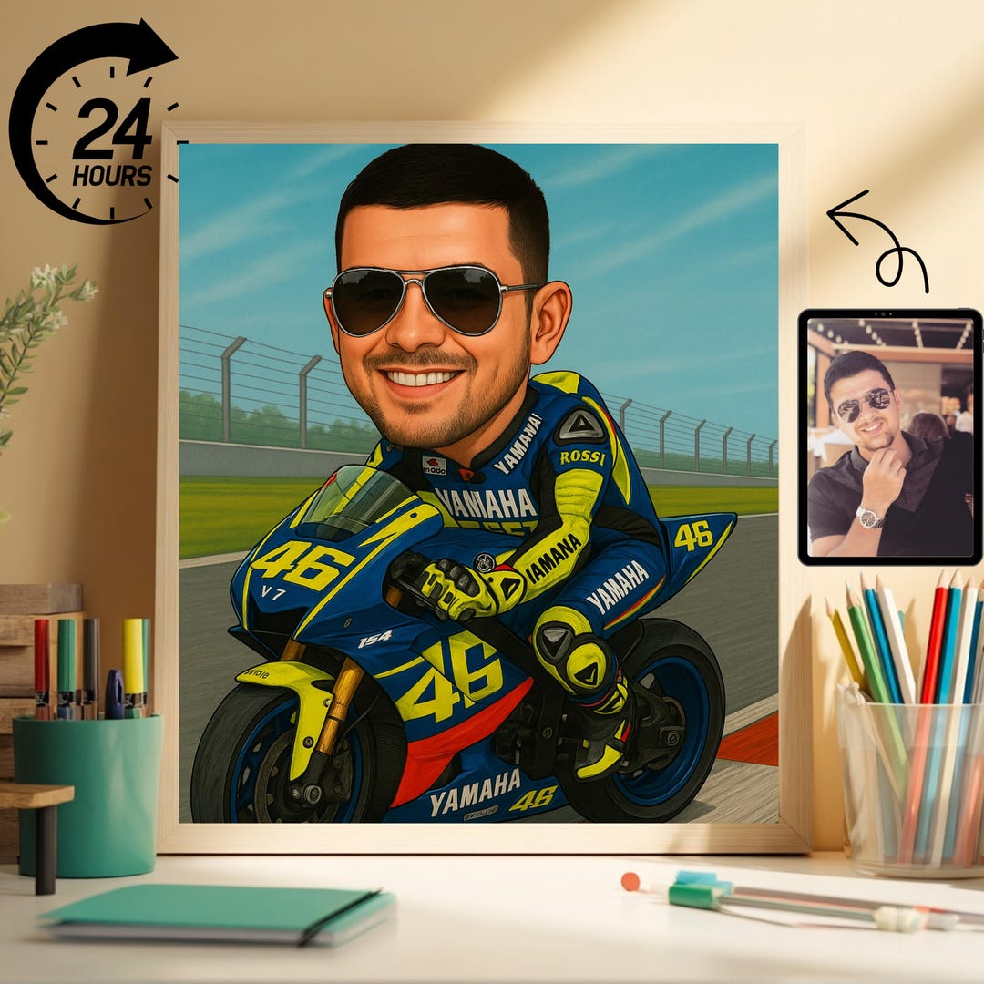 Custom Motorcycle Rider Caricature From Photo | Personalized Biker Gift ...