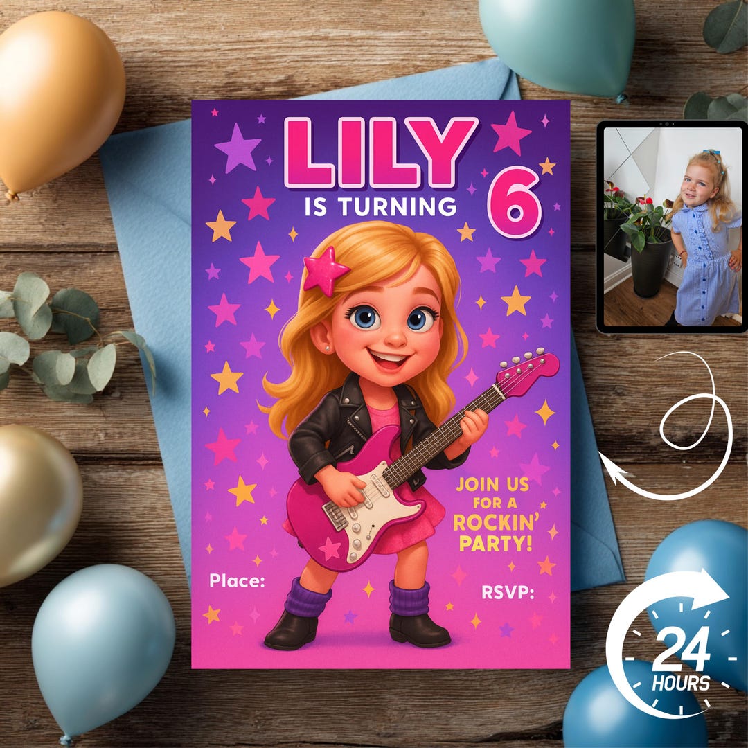 Custom Rockstar Birthday Invitation, Custom Caricature Party Invite ...