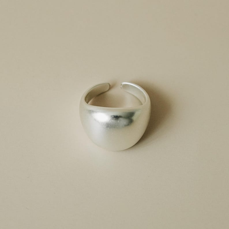 Sculptural Silver Dome Ring, Minimalist Matte Signet Ring, Organic ...