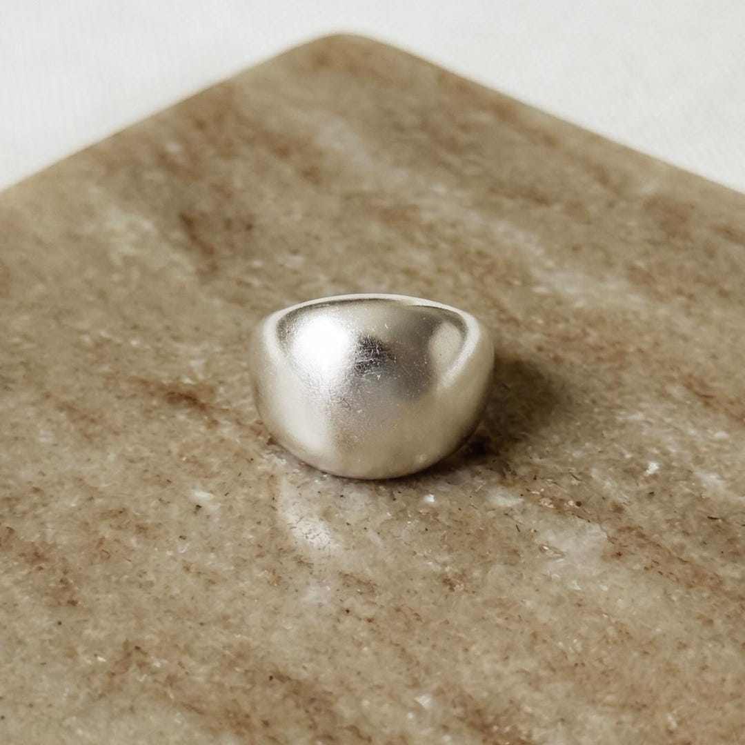 Sculptural Silver Dome Ring, Minimalist Matte Signet Ring, Organic ...