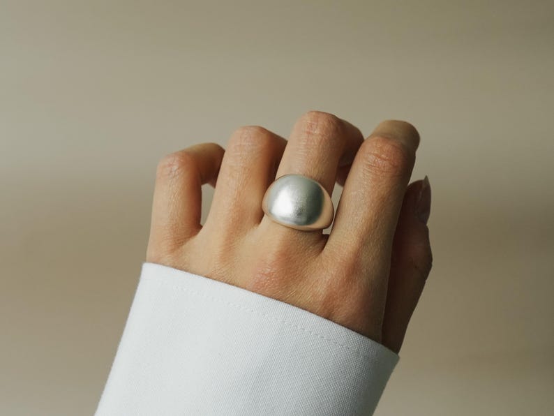 Sculptural Silver Dome Ring, Minimalist Matte Signet Ring, Organic ...