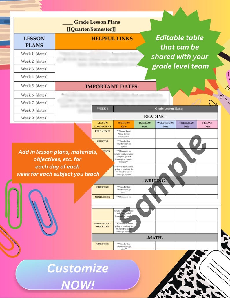 Editable Lesson Planner Template: Daily & Weekly Academic Schedule ...