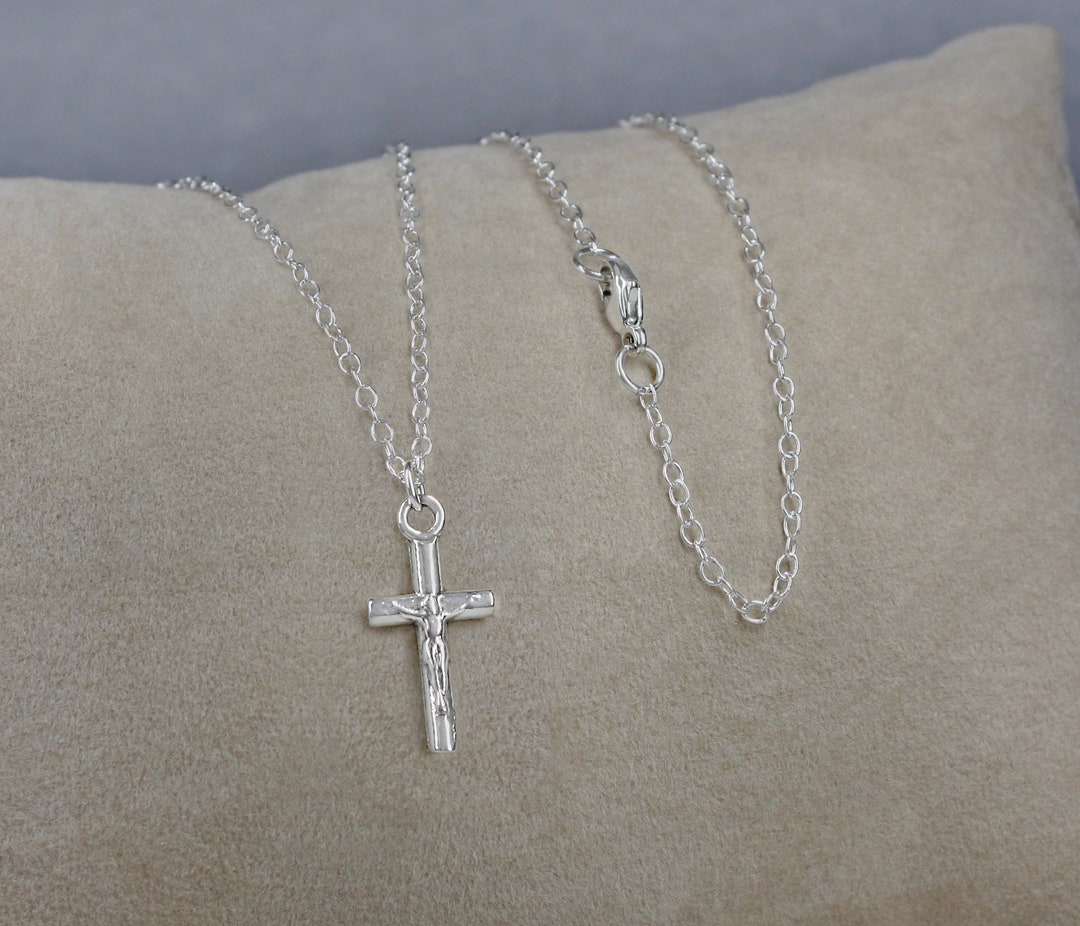 Sterling Silver Cross Necklace, Crucifix, Tiny Cross Pendant ...