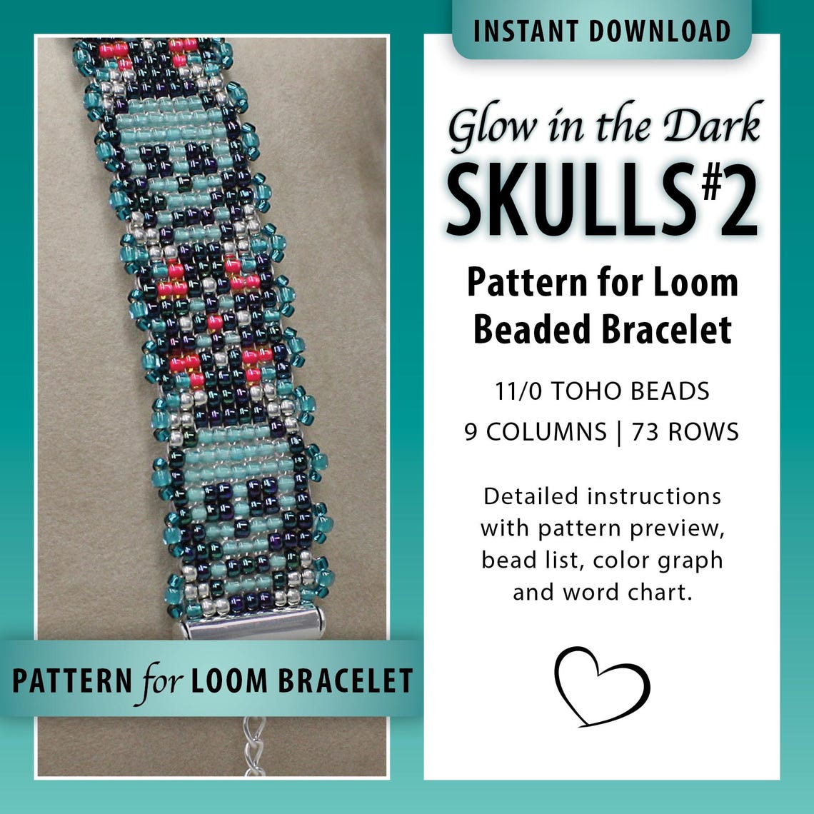 Loom Bracelet Pattern With Glow in the Dark Skulls, Original Design ...