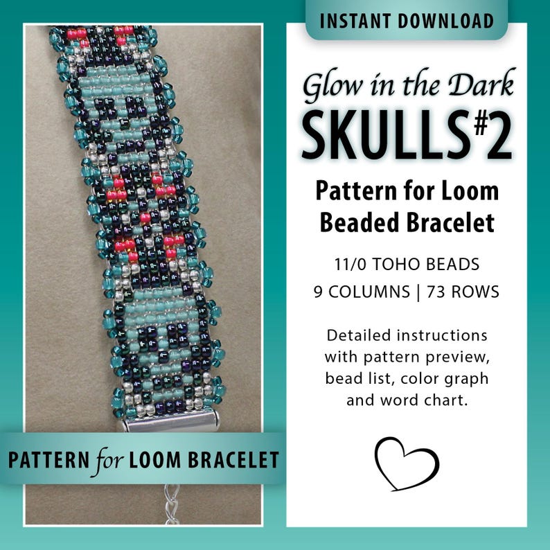Loom Bracelet Pattern With Glow in the Dark Skulls, Original Design ...