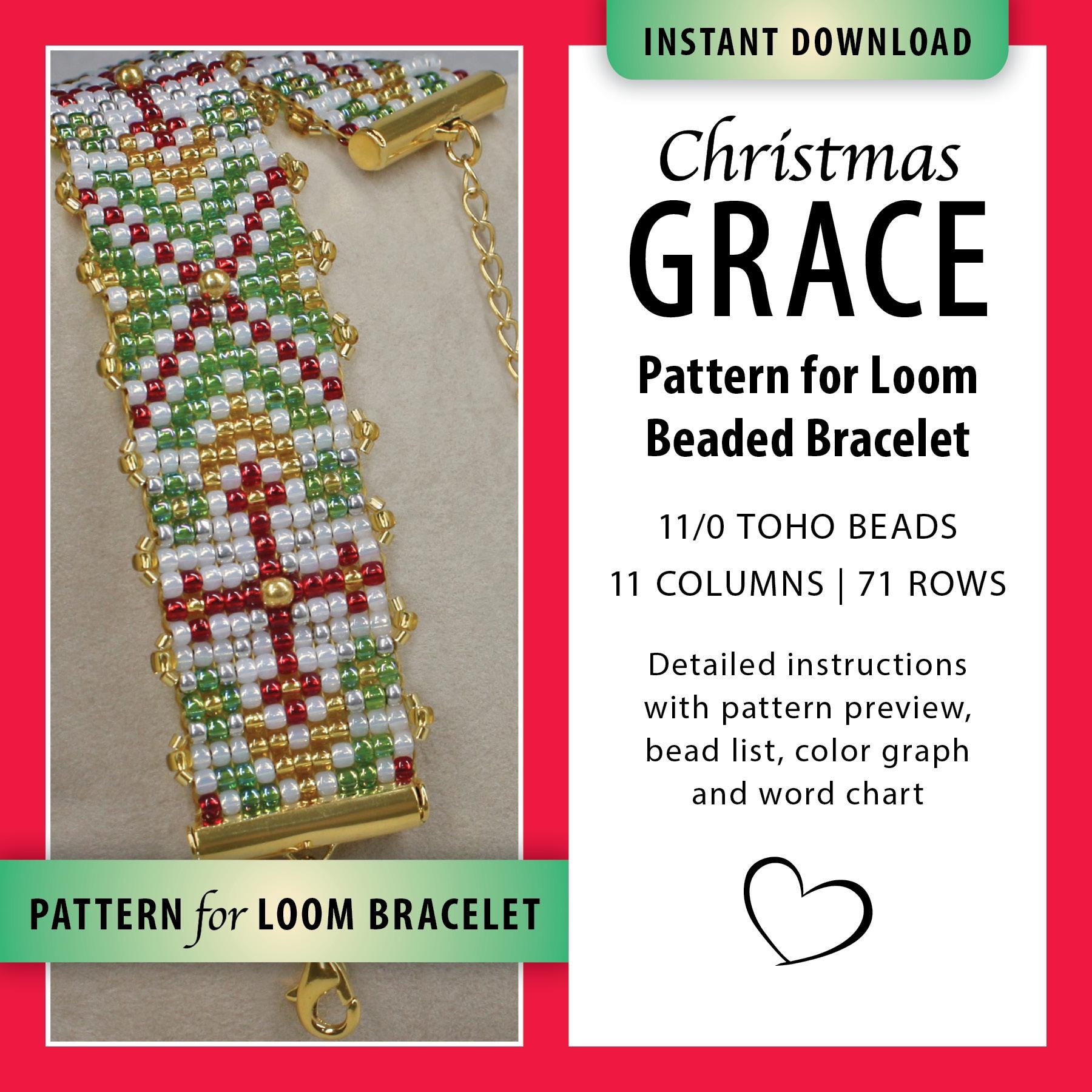 Beautiful and Festive, Christmas Beaded Loom Bracelet Pattern, Cross ...