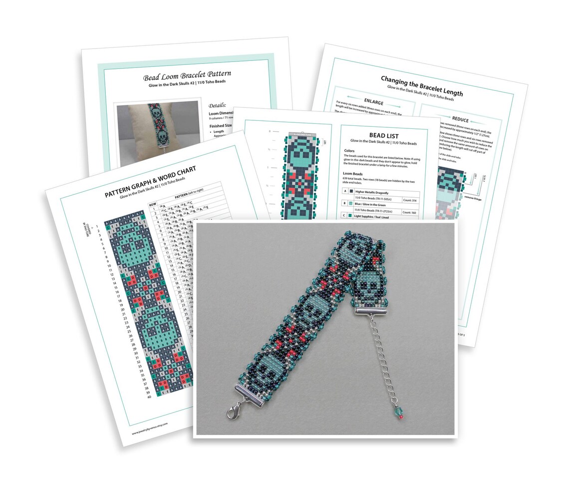 Loom Bracelet Pattern With Glow in the Dark Skulls, Original Design ...