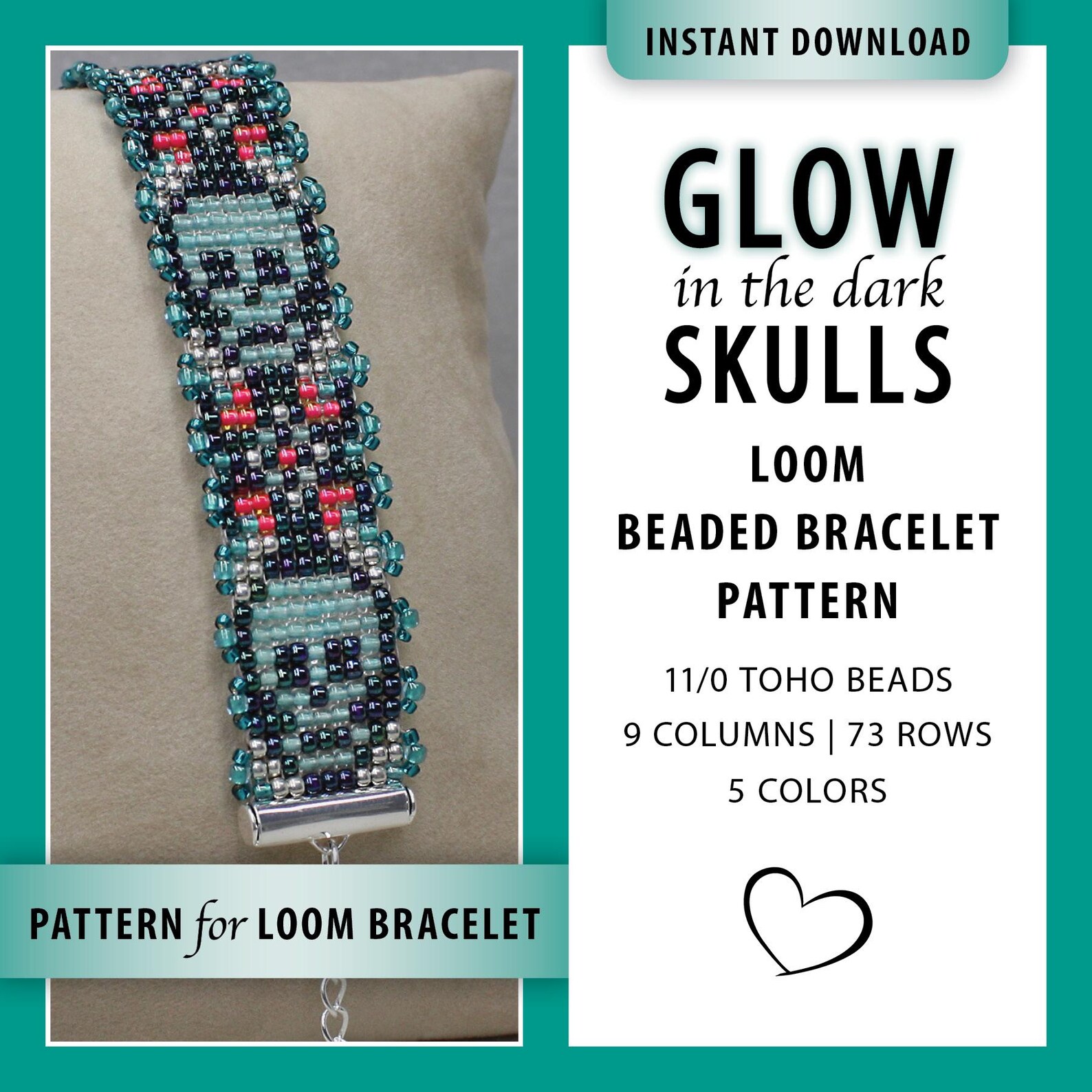 Loom Bracelet Pattern With Glow in the Dark Skulls, Original Design ...