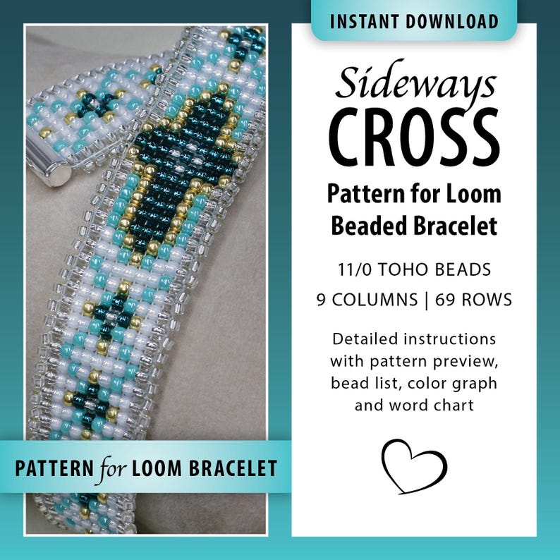 Sideways Cross Beaded Loom Bracelet Pattern, Teal Green and Aqua ...