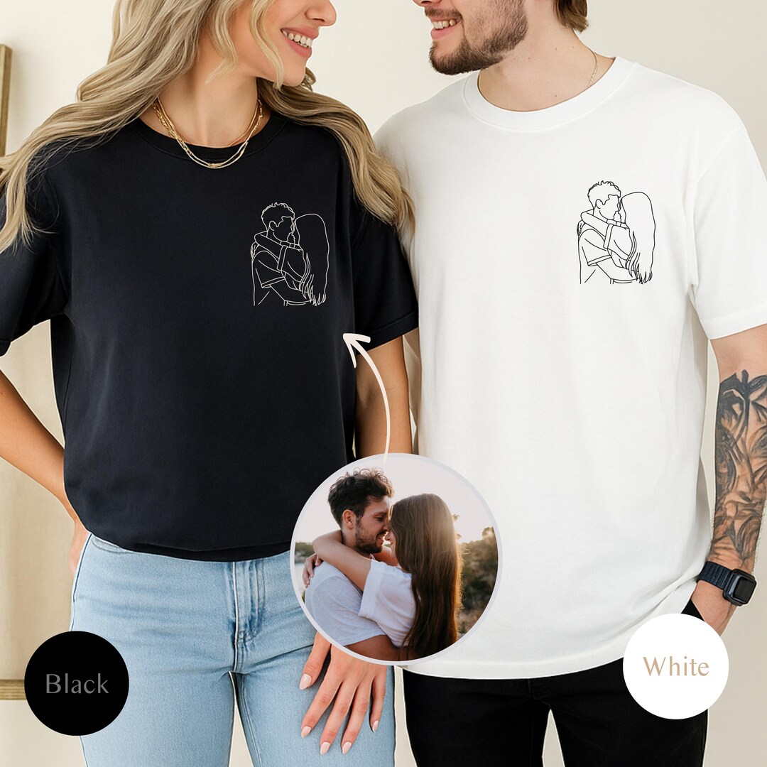 Custom Portrait Shirt, Comfort Colors® Couple Line Art, Personalized ...