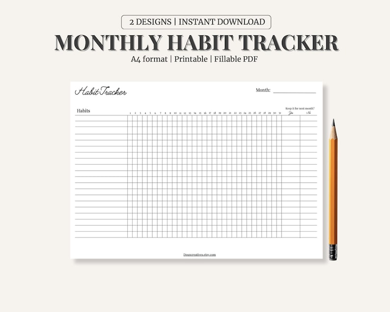 Monthly Habit Tracker Printable | Routine Planner, 30 Day Challenge ...