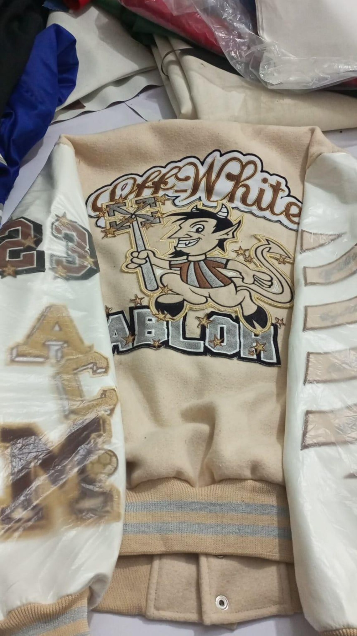 Beige Wool Varsity Jacket: Football-inspired Embroidered Letterman - Etsy