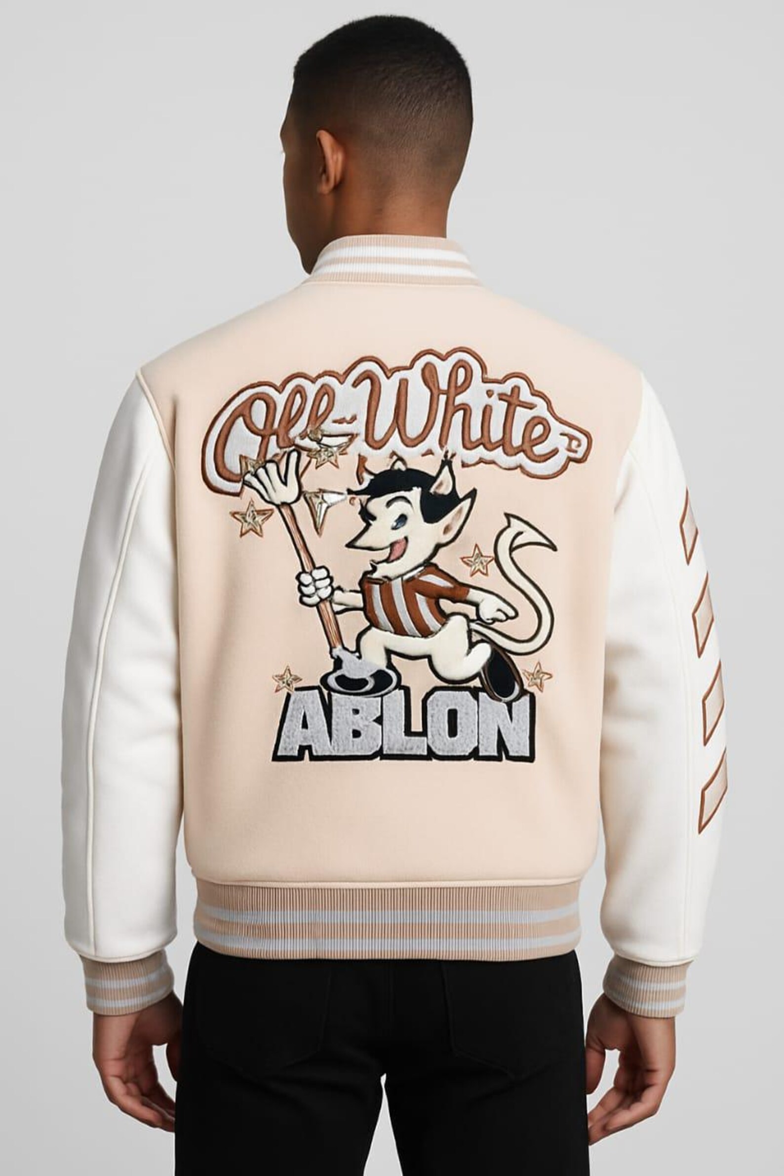 Beige Wool Varsity Jacket: Football-inspired Embroidered Letterman - Etsy