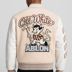 Beige Wool Varsity Jacket: Football-inspired Embroidered Letterman - Etsy