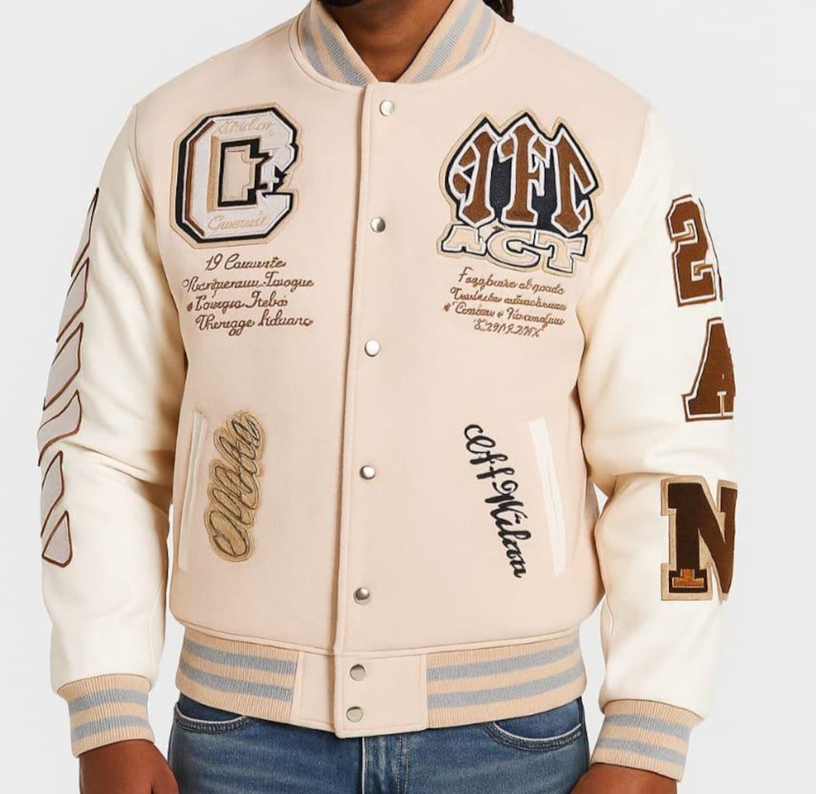 Beige Wool Varsity Jacket: Football-inspired Embroidered Letterman - Etsy