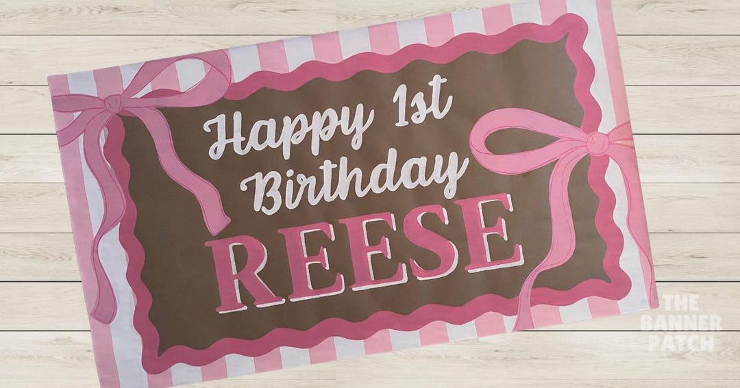 Pink Bow Birthday Banner - Custom Hand Painted Preppy Party Decor - Etsy