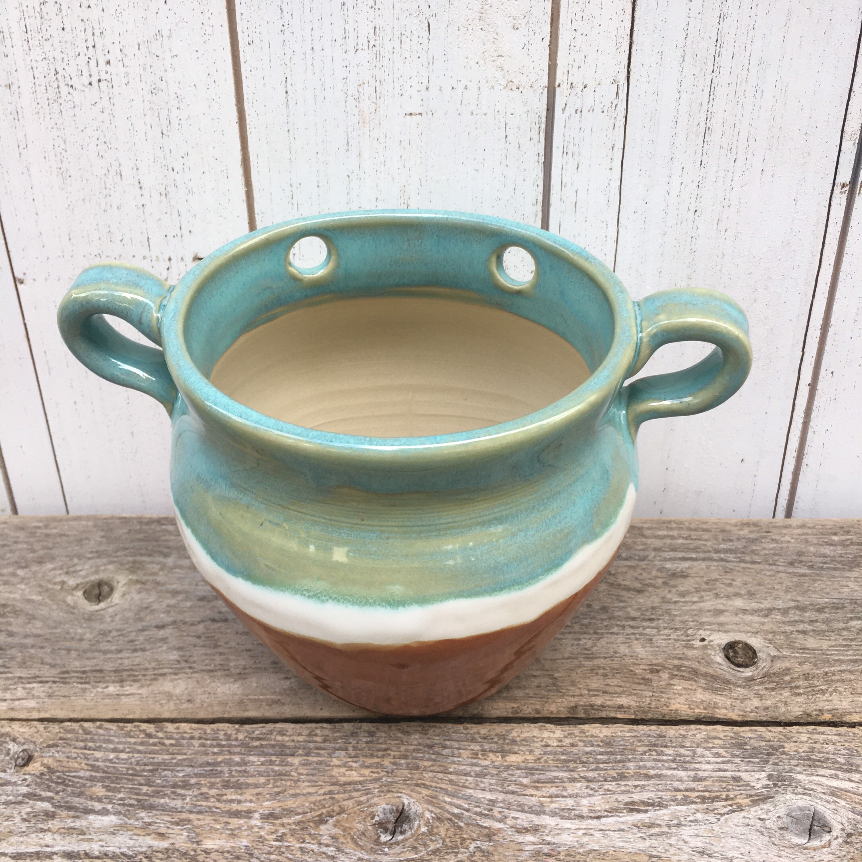 Classic Garden Pottery Planter in Sand and Turquoise Sea - Etsy