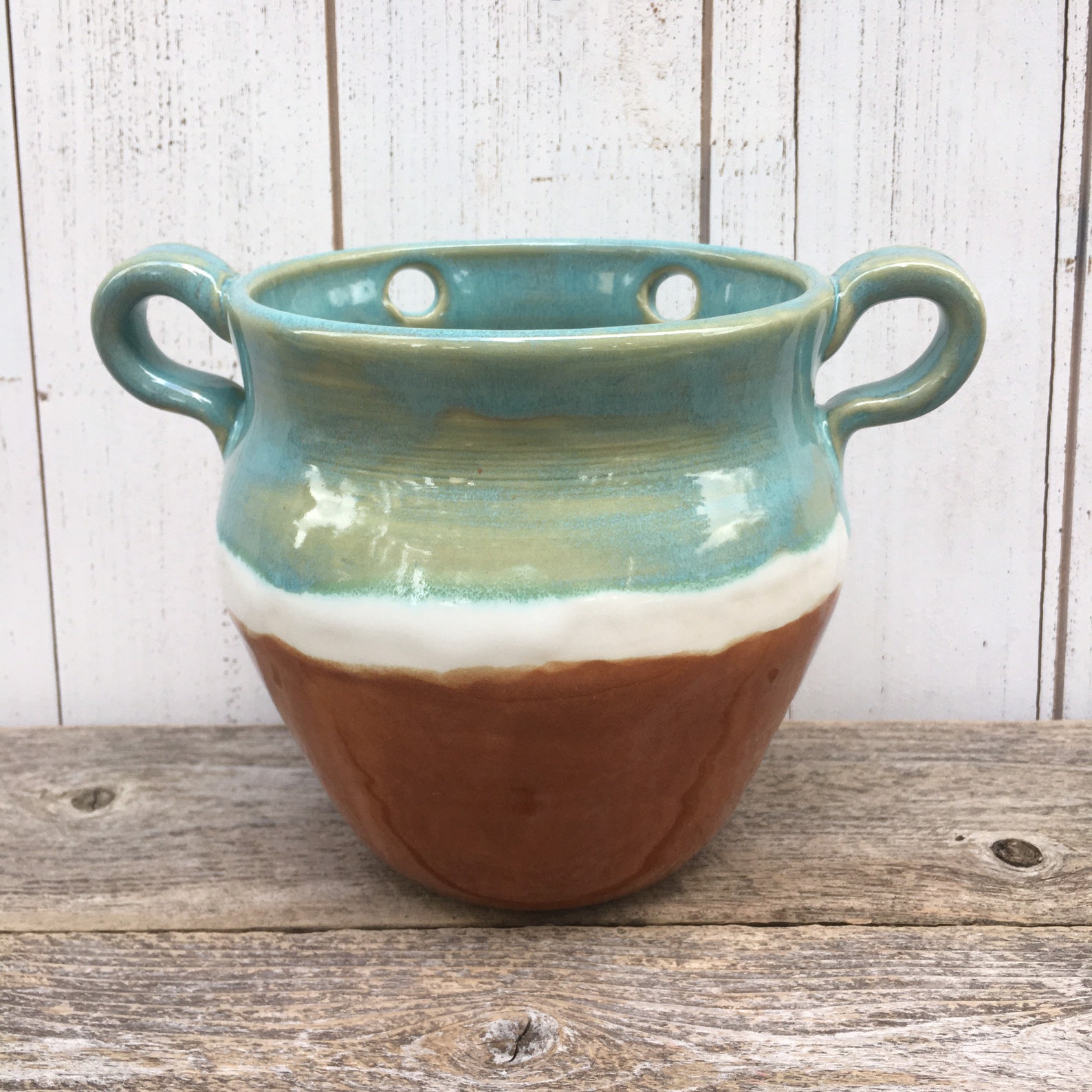 Classic Garden Pottery Planter in Sand and Turquoise Sea - Etsy