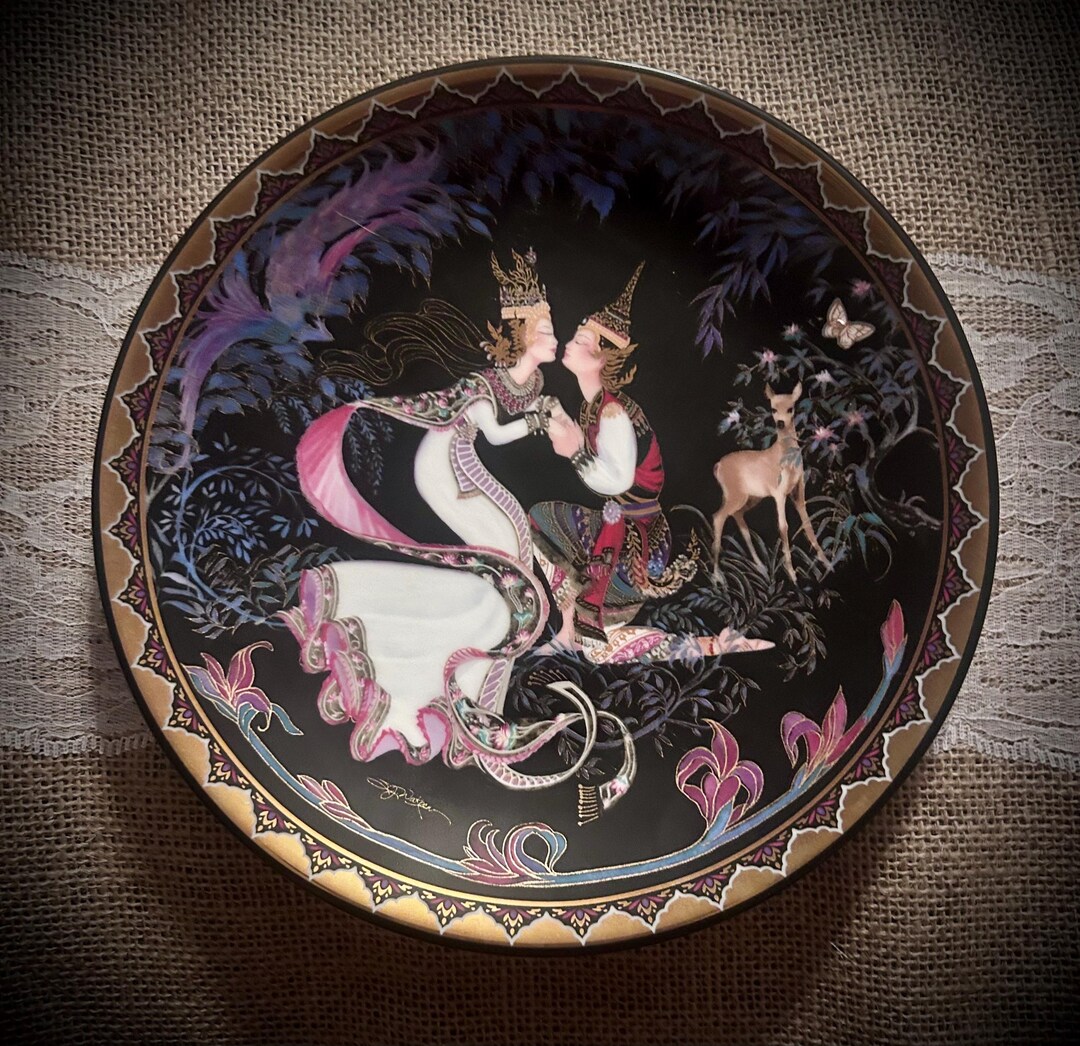 Vintage Thai Benjarong Porcelain Plate: Siamese Royal Couple & Deer - Etsy