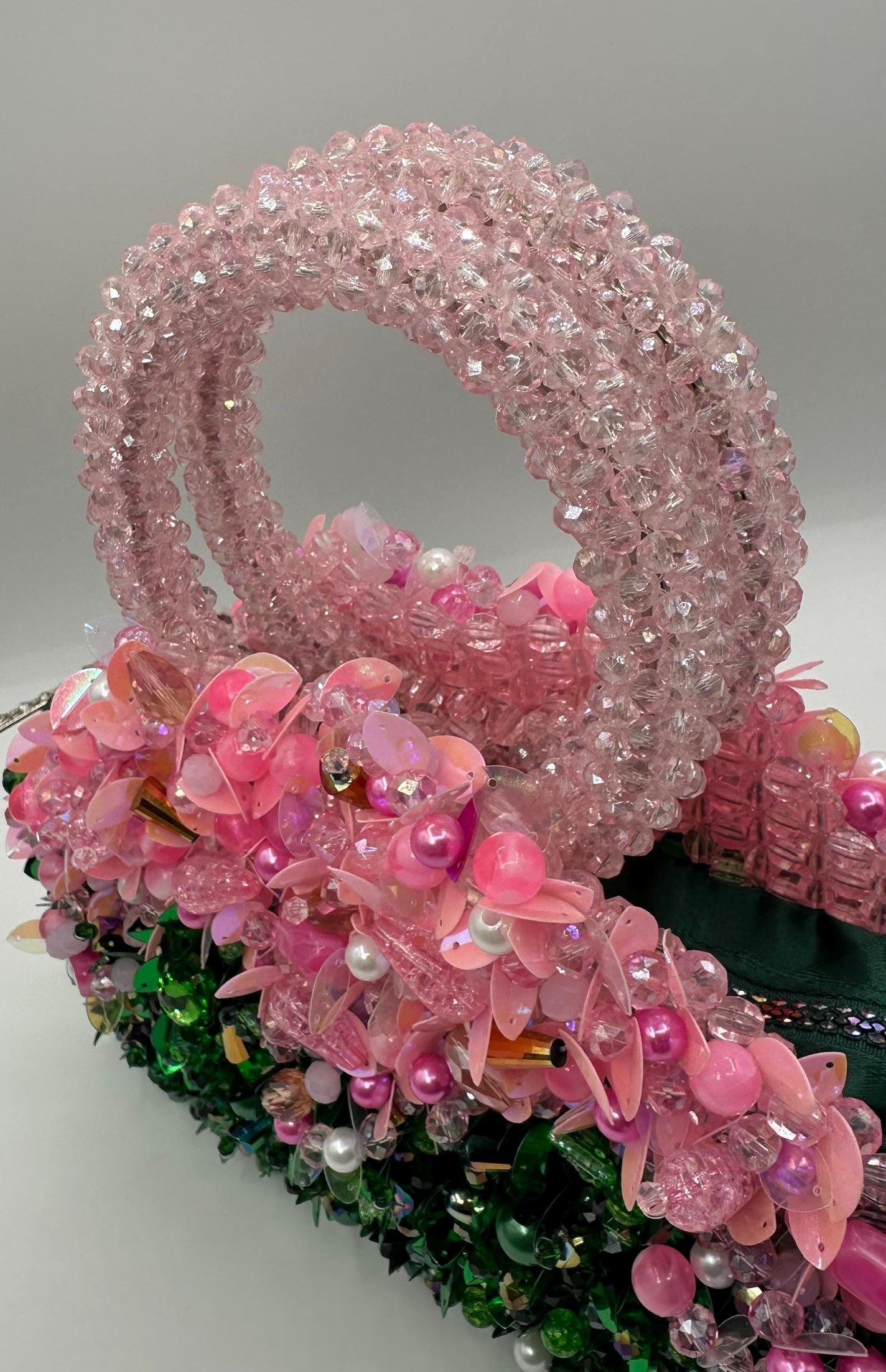 The Stunner's Secret Pink & Green Floral Crystal Beaded Handbag ...