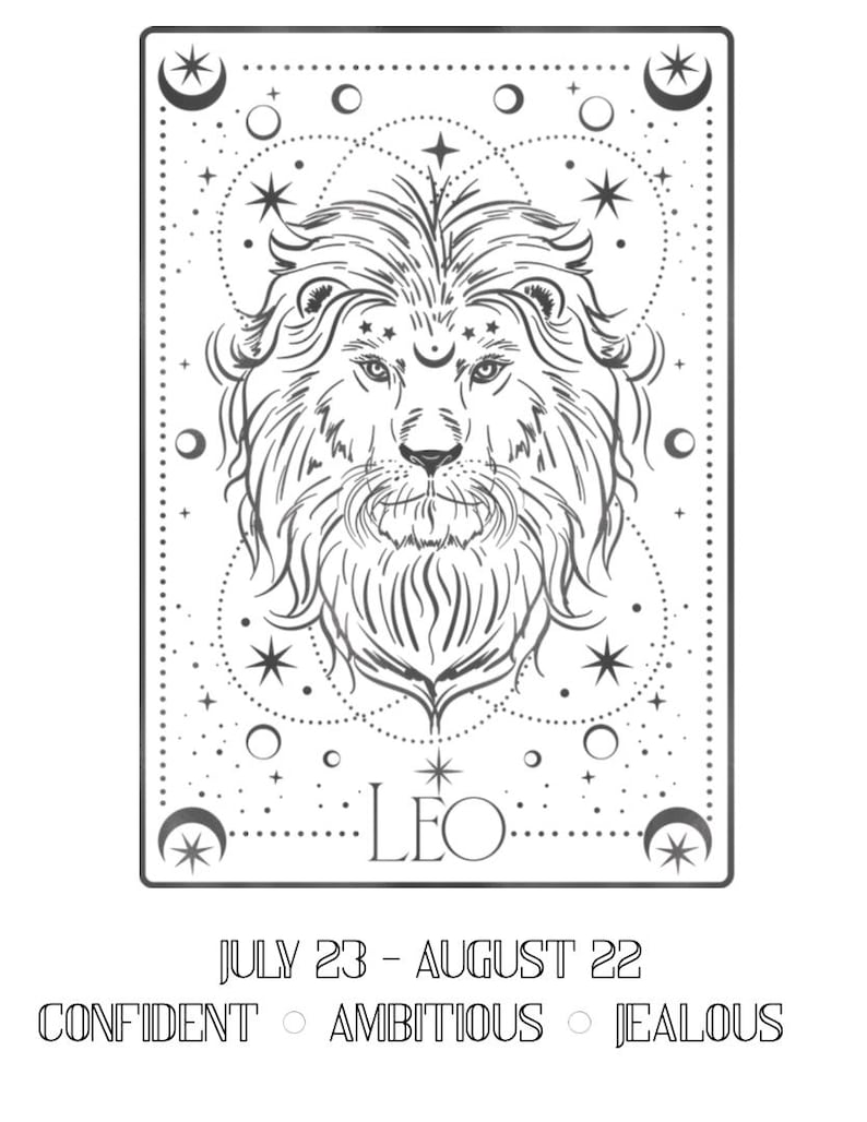 Printable Leo Zodiac Coloring Page – Fire Sign Astrology Art ...