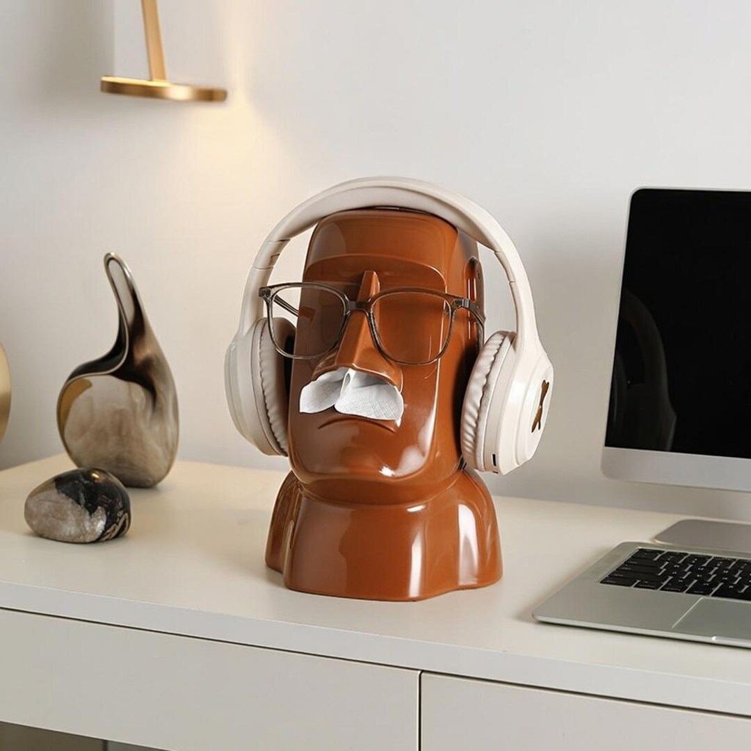 Moai Stone Statue Desk Organizer | Tissue Box, Glasses & Headphone ...