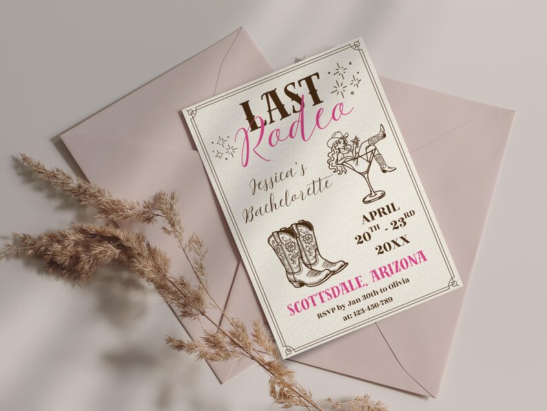 Last Rodeo Bachelorette Itinerary Brown Pink Cowboy Invite Canva ...