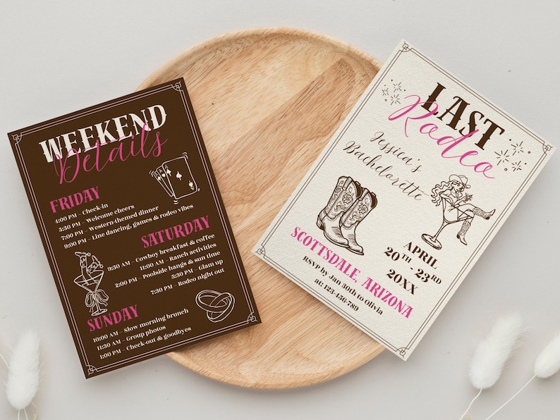 Last Rodeo Bachelorette Itinerary Brown Pink Cowboy Invite Canva ...