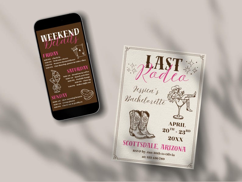 Last Rodeo Bachelorette Itinerary Brown Pink Cowboy Invite Canva ...