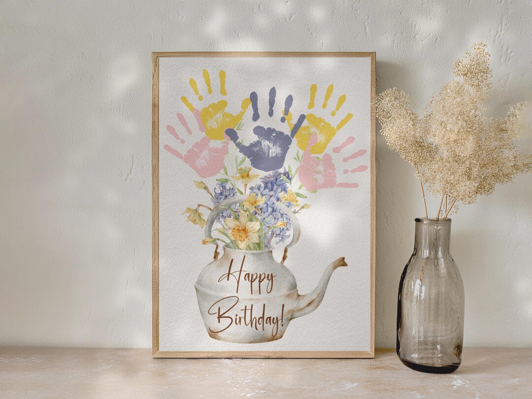 Happy Birthday Handprint Floral Bouquet Printable Kids Toddler DIY ...