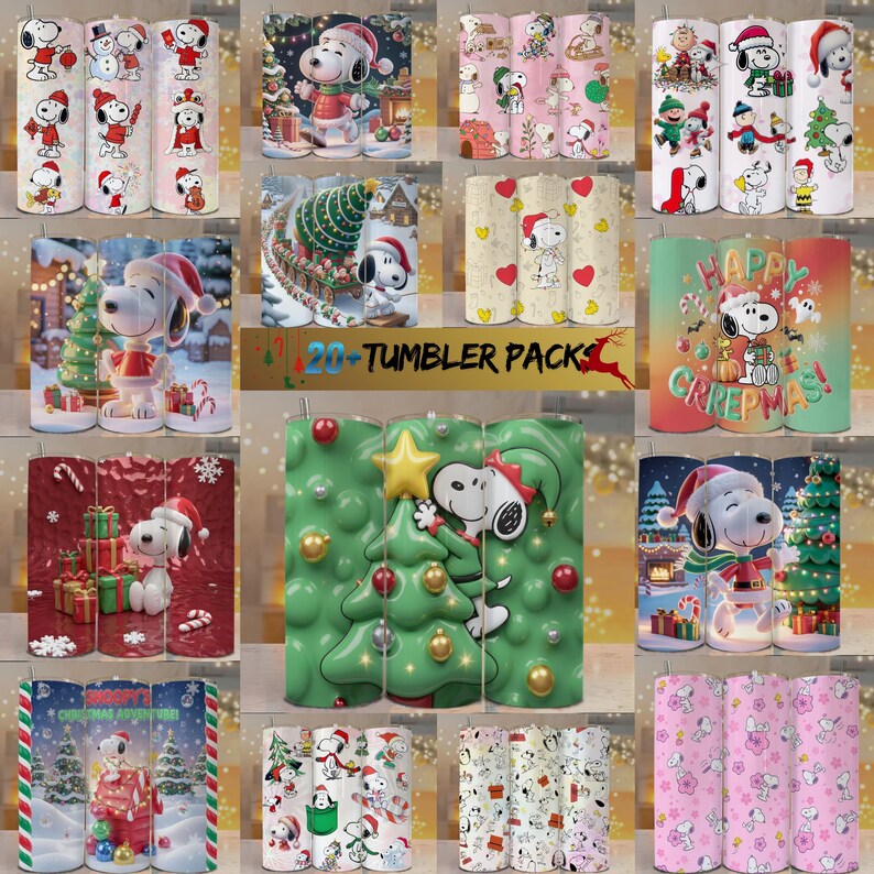 Snoopy Christmas 20oz Tumbler Wrap Bundle | Peanuts Holiday Designs ...