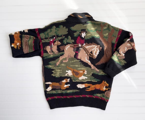 fox hunting sweater 80s 90s vintage Traditional Tradi… - Gem