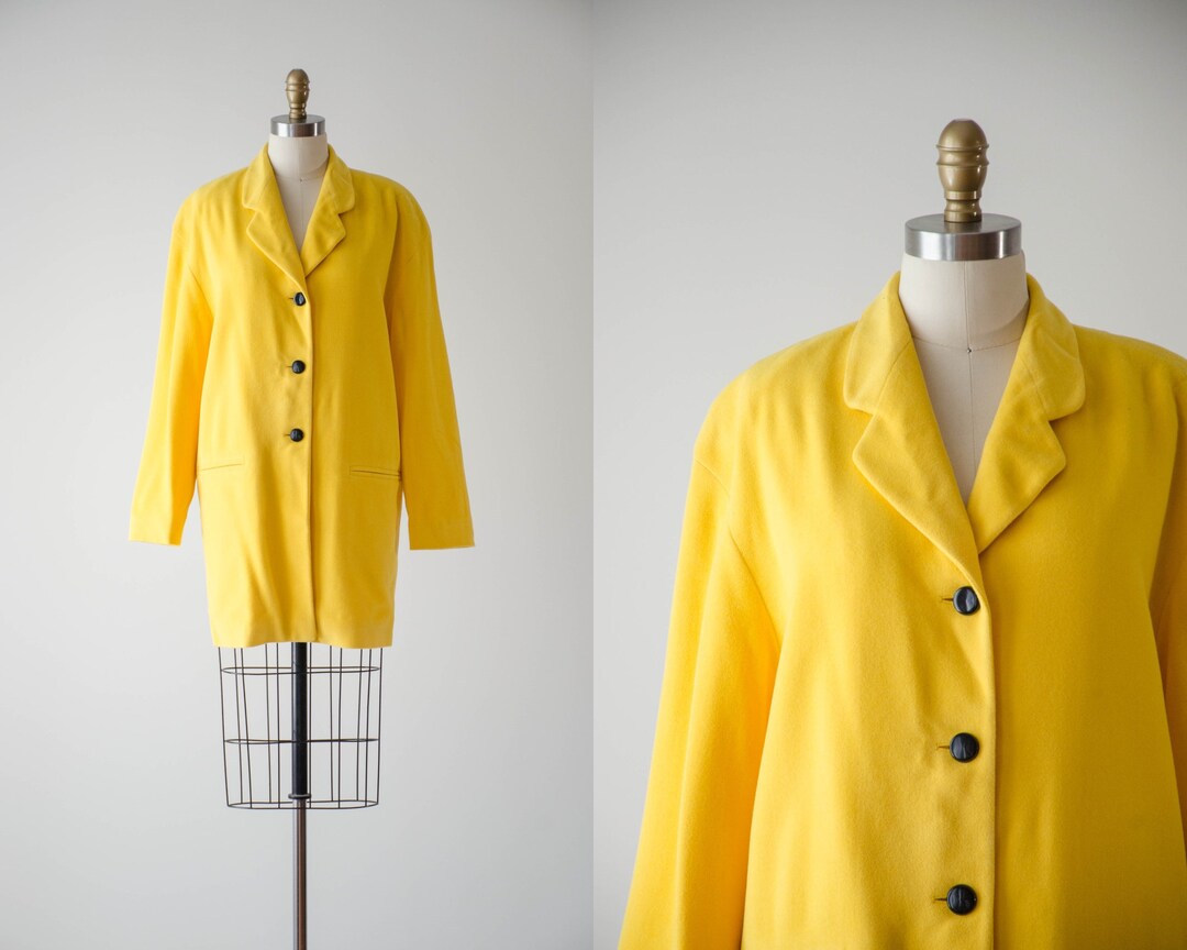 Yellow Wool Jacket | 80s 90s Designer Vintage ESCADA Bright Yellow ...