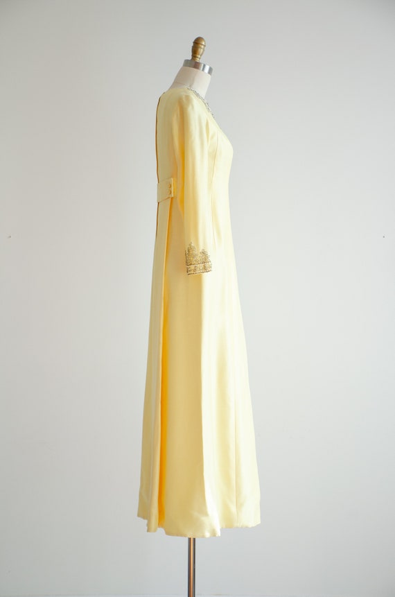 yellow evening gown 60s vintage pastel beaded long sl… - Gem