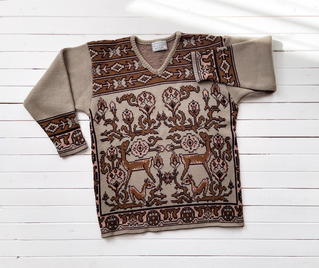 Cute Cottagecore Sweater 80s 90s Vintage Doris Pooser Brown Deer ...