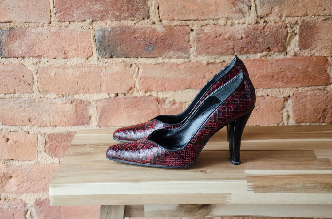 Red High Heels | 90s Y2k Vintage Sergio Zelcer Burgundy Snakeskin ...