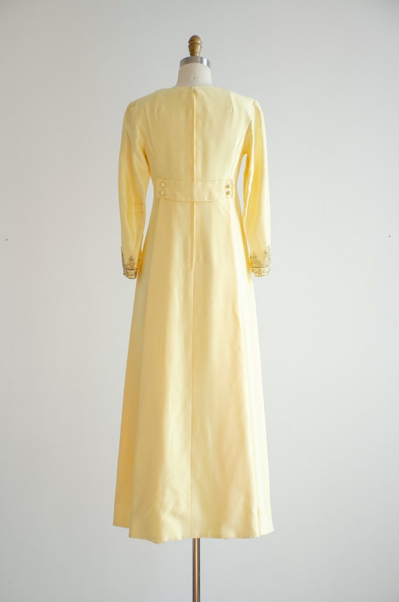 yellow evening gown 60s vintage pastel beaded long sl… - Gem