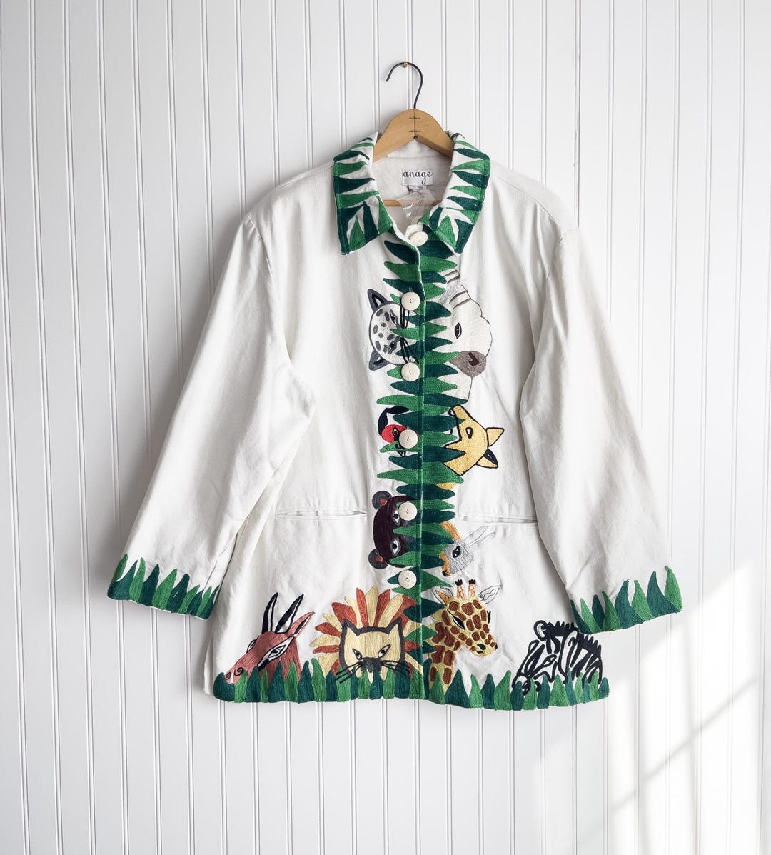 Embroidered Jacket 90s Plus Size Vintage ANAGE Chainstitch Zoo Animal ...