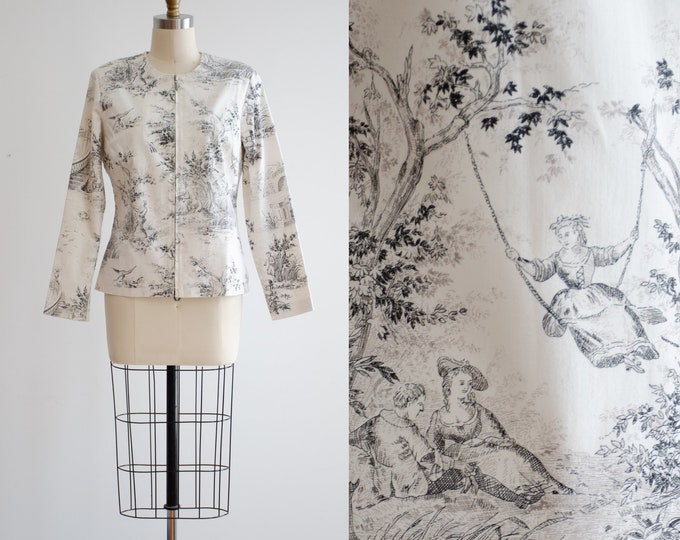 White Toile Jacket 90s Y2k Vintage Regency Lovers Novelty Print Jacket ...