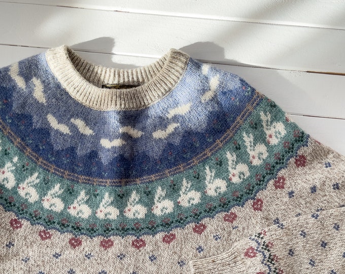 Cute Cottagecore Sweater 80s 90s Vintage Eddie Bauer Fair Isle Bunny ...