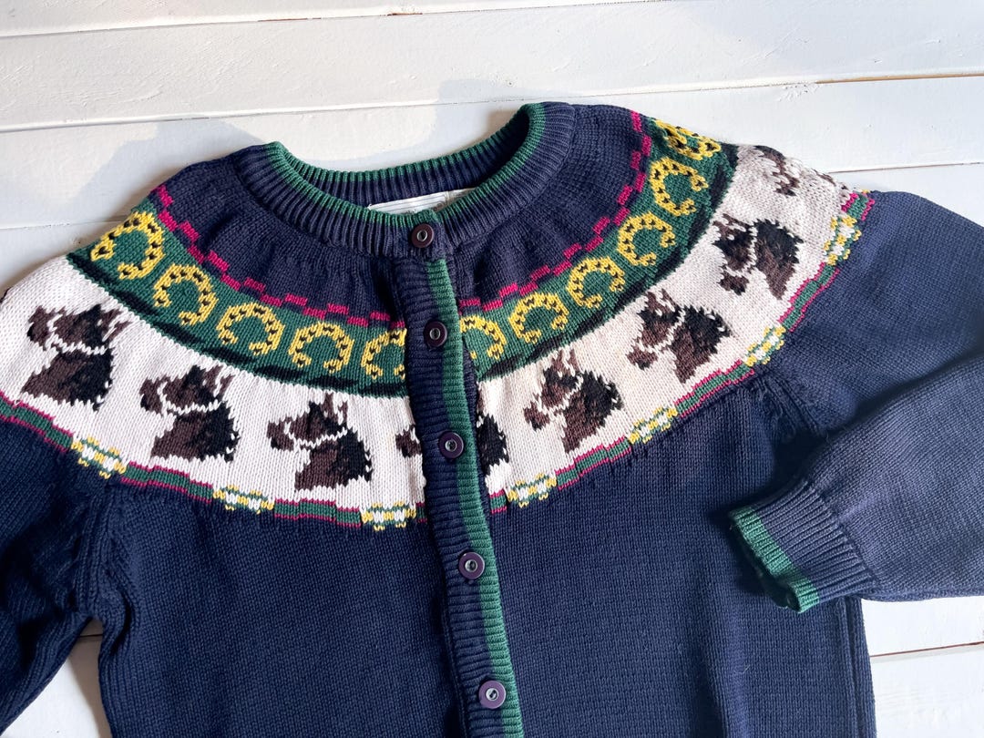 Cottagecore Sweater 80s Vintage Eagle's Eye Navy Horse Fair Isle Cardigan - Etsy