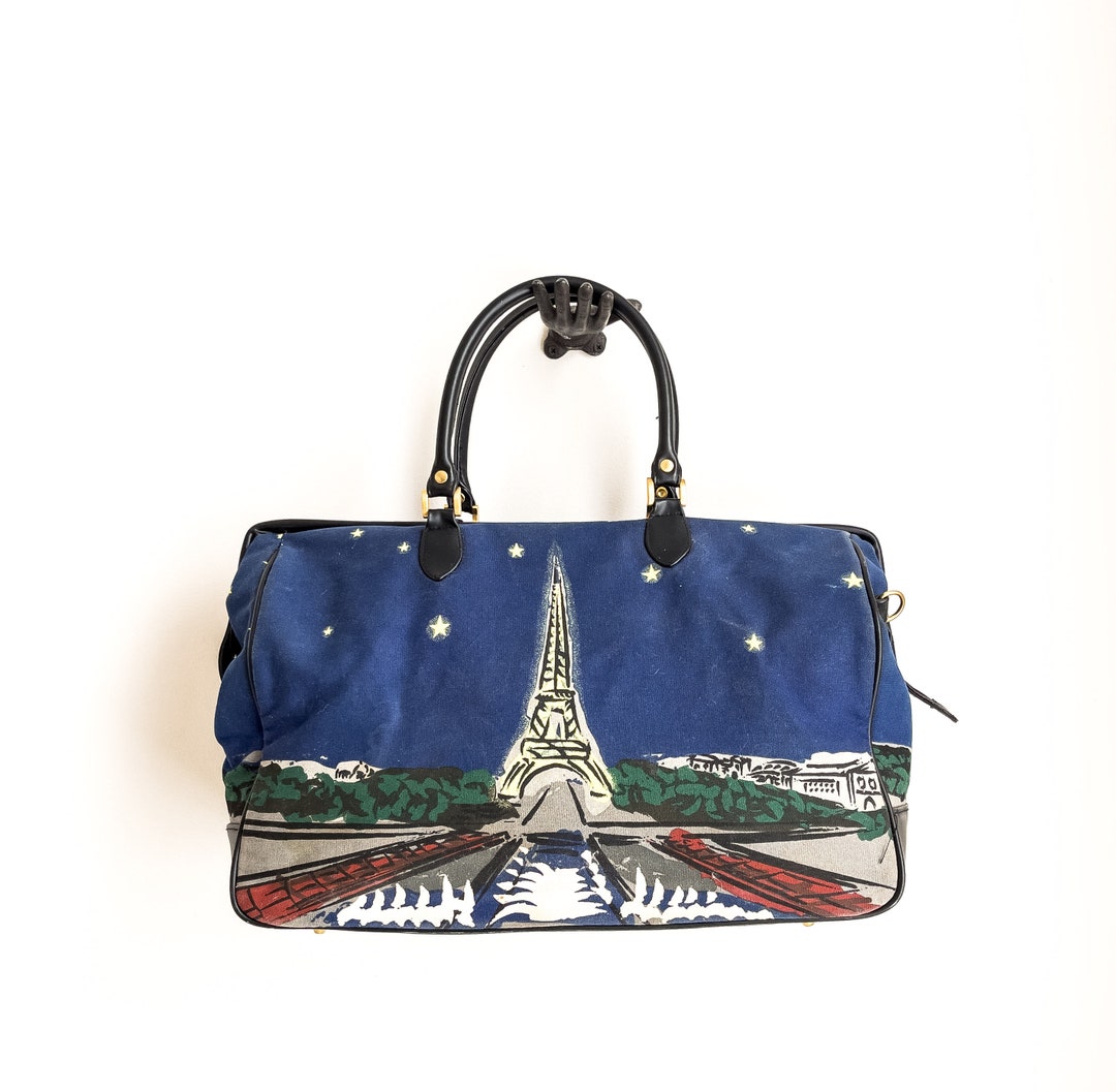 Large Duffel Bag 90s Vintage Eiffel Tower Cotton Weekender Travel Bag ...