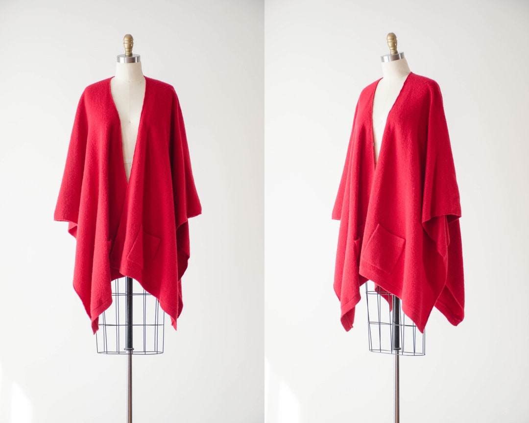 Pierre Cardin Red Wool Cape Wool Dark Academia Cottagecore Sweater ...