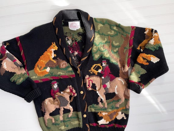 fox hunting sweater 80s 90s vintage Traditional Tradi… - Gem