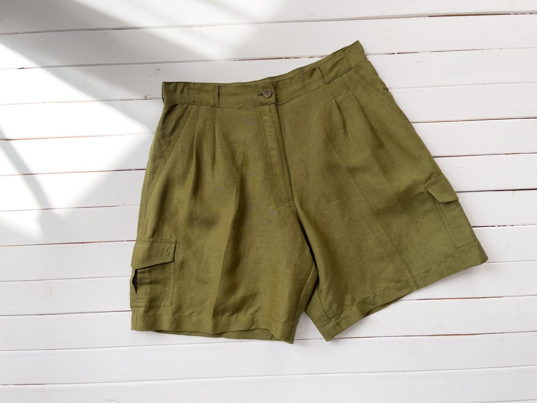 High Waisted Shorts | 80s 90s Vintage Dark Olive Green Brown Cotton ...