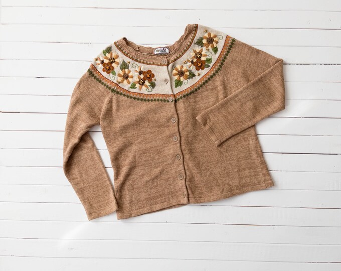 Cute Cottagecore Sweater | 90s Y2k Vintage Fair Isle Style Brown Floral ...
